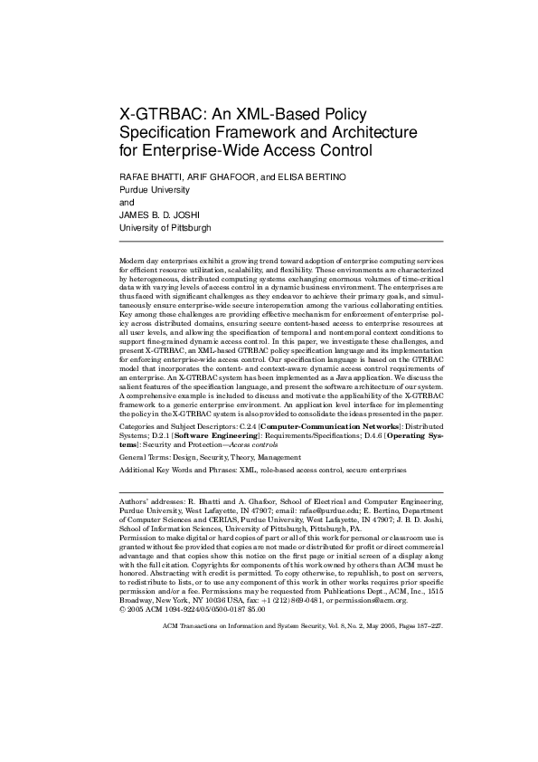 (PDF) X-GTRBAC: an XML-based policy specification framework and architecture for enterprise-wide ...