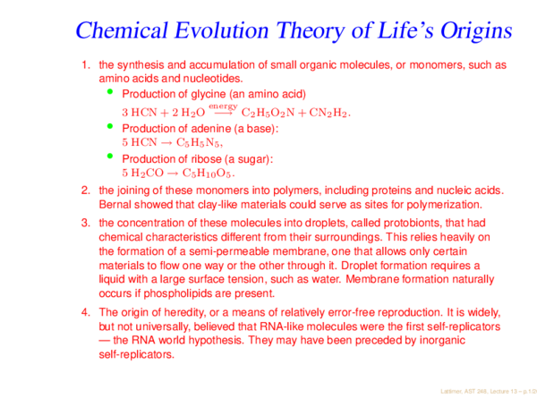 Pdf Chemical Evolution Theory Of Lifes Origins Fred Moranga