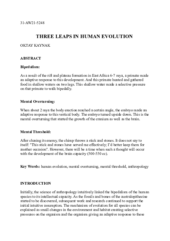 (DOC) THREE LEAPS IN HUMAN EVOLUTION