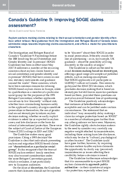 (PDF) Canada’s Guideline 9: improving SOGIE claims assessment?