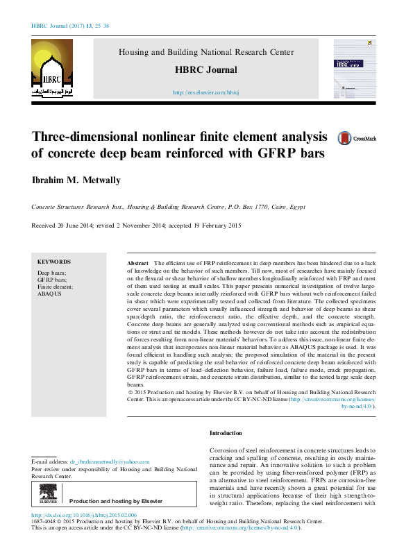 (PDF) Three-dimensional nonlinear finite element analysis of concrete deep beam reinforced with ...