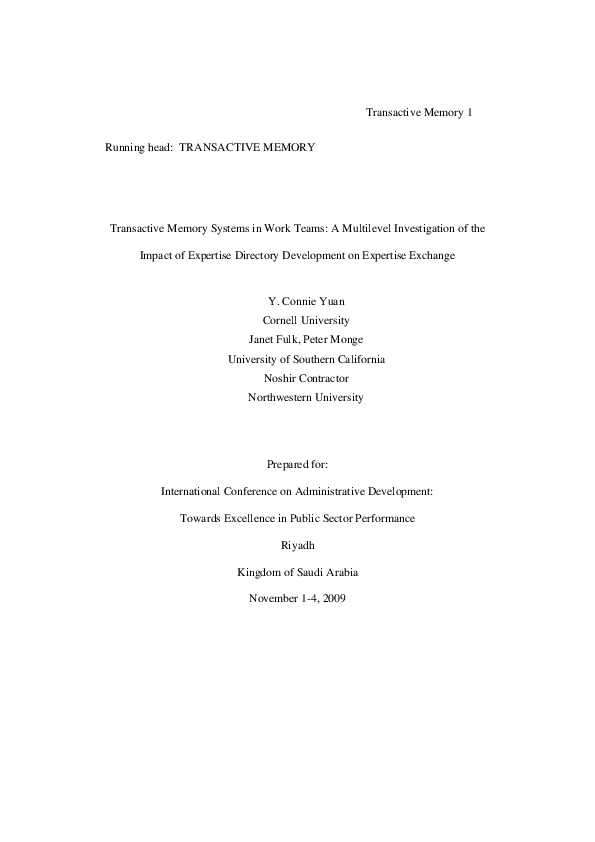 (PDF) Transactive Memory Systems in Work Teams: A Multilevel Investigation of the Impact of ...