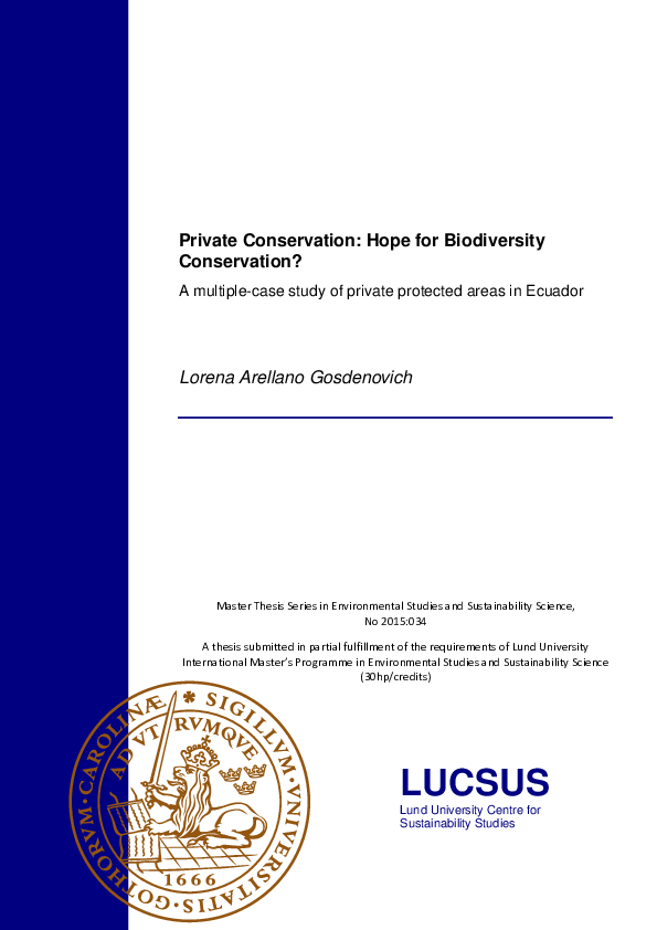 (PDF) Private Conservation: Hope for Biodiversity Conservation? A ...