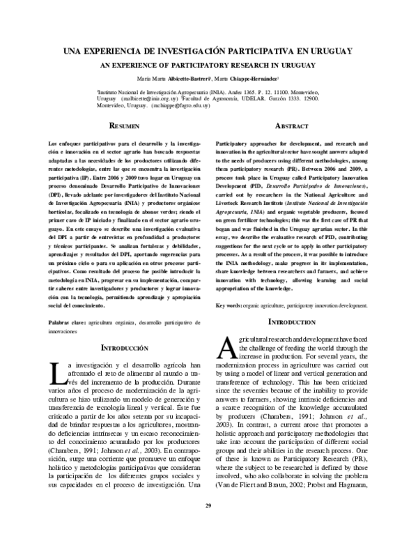 (PDF) UNA EXPERIENCIA DE INVESTIGACIÓN PARTICIPATIVA EN URUGUAY AN ...