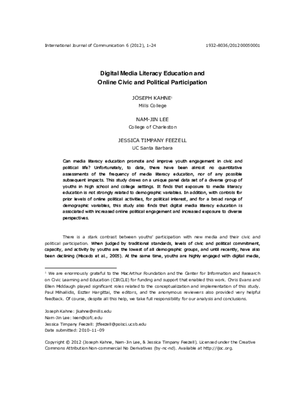 (PDF) Digital Media Literacy Education and Online Civic and Political ...
