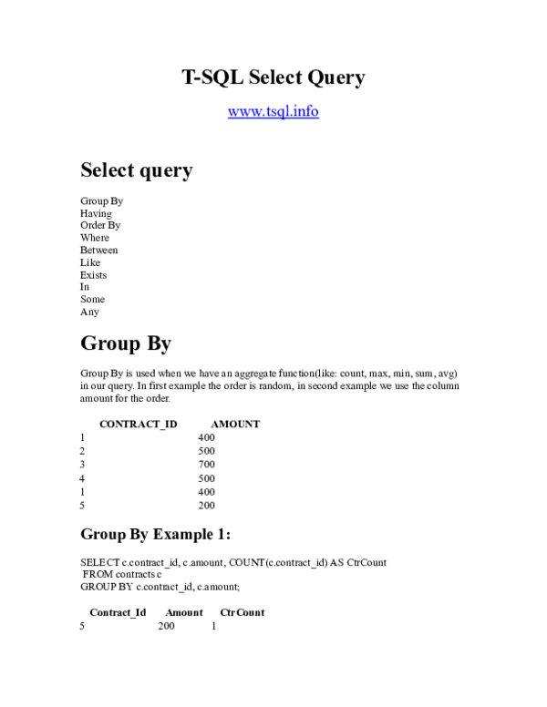 Pdf T Sql Select Query Iulian A 