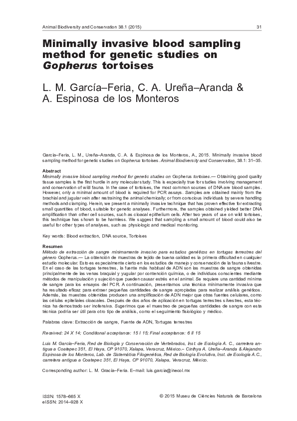 (PDF) Minimally invasive blood sampling method for genetic studies on ...