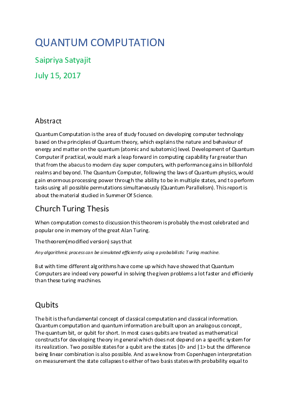 (PDF) QUANTUM COMPUTATION