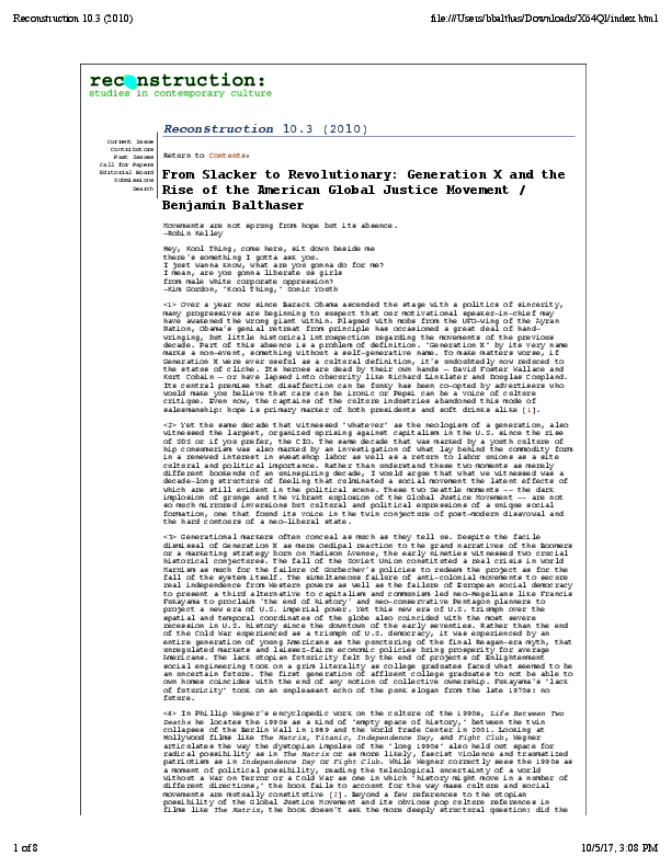 (PDF) From Slacker to Revolutionary: Generation X and the Rise of the ...