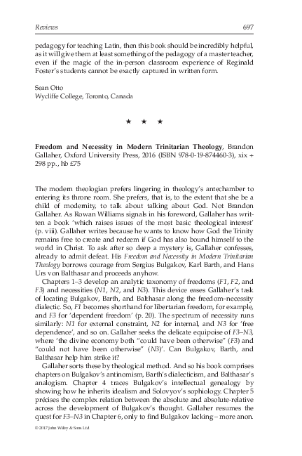 (PDF) Review of Brandon Gallaher, Freedom and Necessity in Modern ...