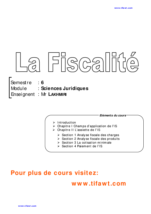 Support de cours de : Fiscalité de l 'entreprise - Faculté des Sciences