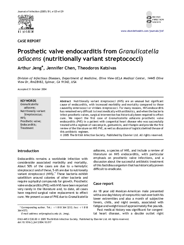 (PDF) Prosthetic valve endocarditis from Granulicatella adiacens ...