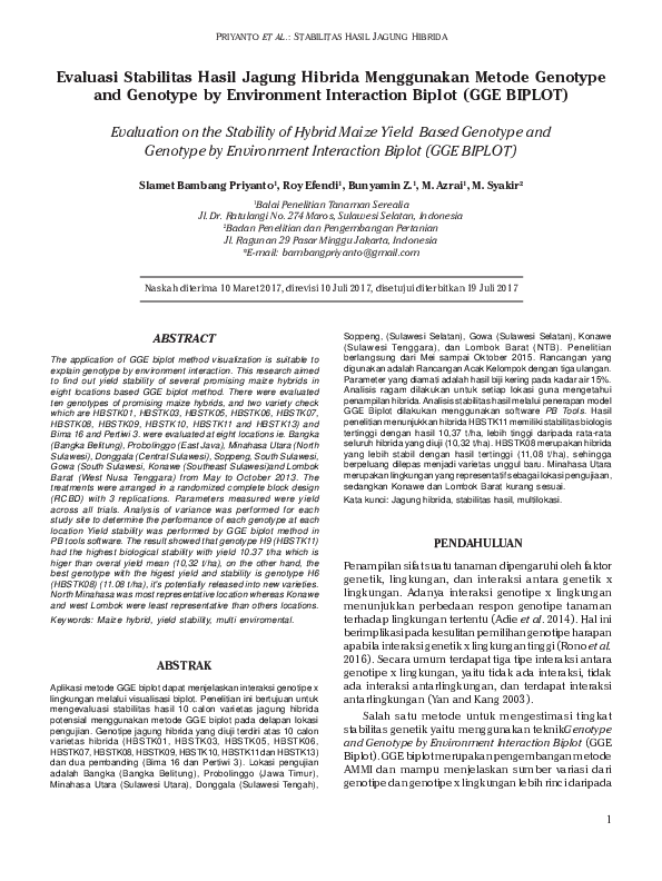 (PDF) Evaluasi Stabilitas Hasil Jagung Hibrida Menggunakan Metode ...