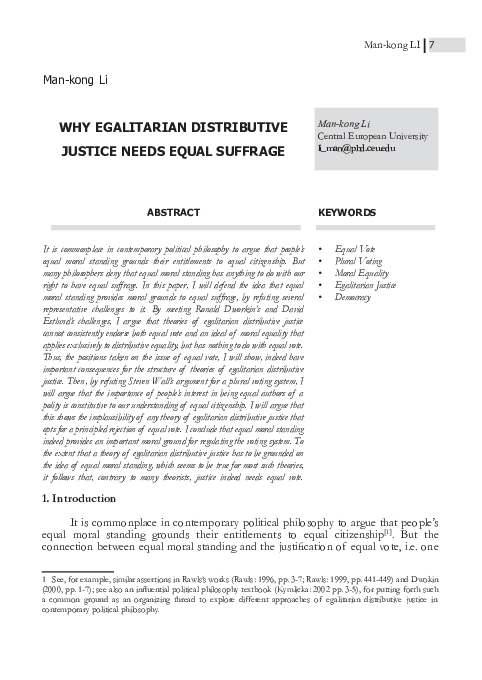 (PDF) Why Egalitarian Distributive Justice Needs Equal Suffrage