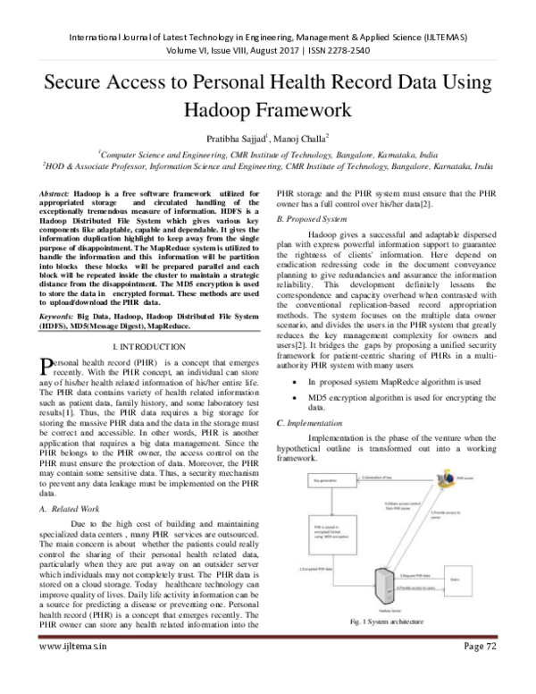 (PDF) Secure Access to Personal Health Record Data Using Hadoop Framework