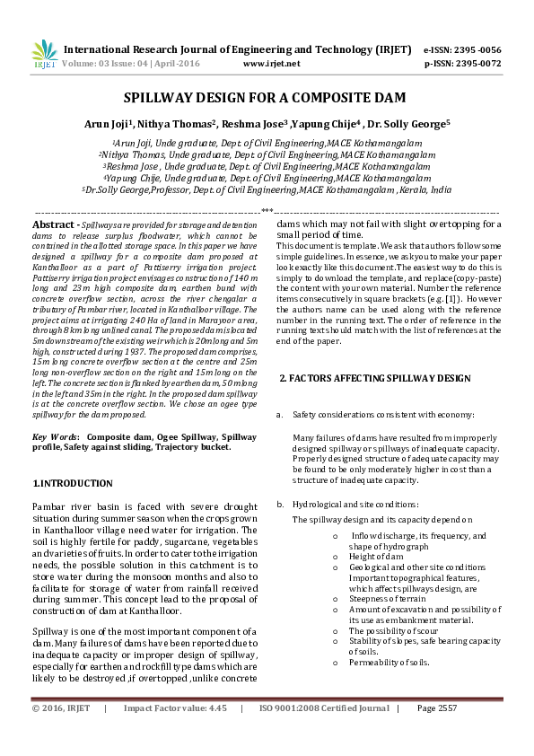 (PDF) SPILLWAY DESIGN FOR A COMPOSITE DAM