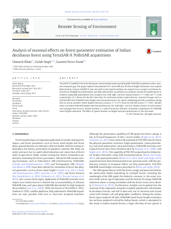 Pdf Analysis Of Seasonal Effects On Forest Parameter Estimation Of Indian Deciduous Forest