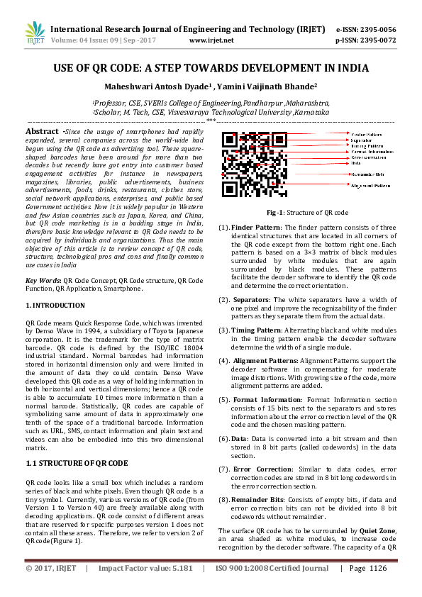 (PDF) USE OF QR CODE: A STEP TOWARDS DEVELOPMENT IN INDIA | IRJET ...