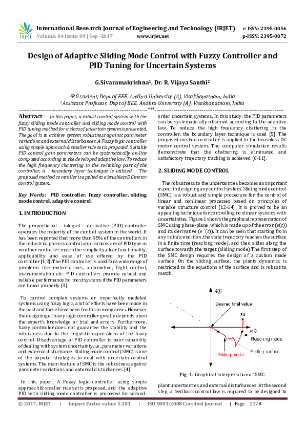 Pdf Design Of Adaptive Sliding Mode Control With Fuzzy Controller And