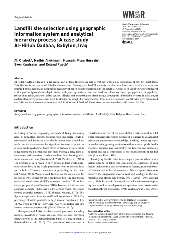 (PDF) Landfill site selection using geographic information system and analytical hierarchy ...