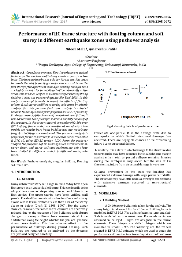 Pdf Performance Of Rc Frame Structure With Floating Column And Soft Storey In Different