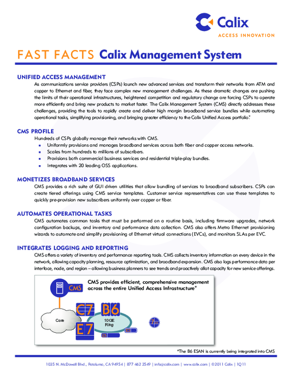 (PDF) Calix Management System Unified ACCeSS MAnAgeMent