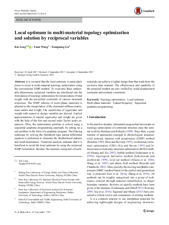 Pdf Local Optimum In Multi Material Topology Optimization And Solution By Reciprocal Variables