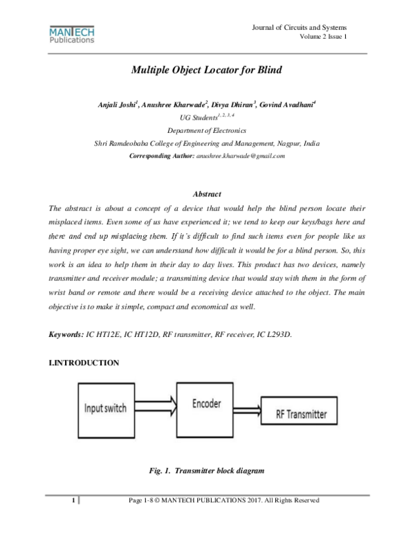 (PDF) Multiple Object Locator for Blind