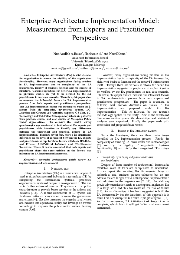 (PDF) Enterprise Architecture Implementation Model: Measurement from Experts and Practitioner ...