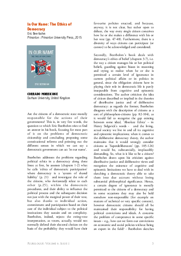 (PDF) Review of: Eric Beerbohm, In Our Name: The Ethics of Democracy ...