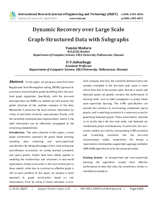(PDF) Dynamic Recovery over Large Scale Graph-Structured Data with Subgraphs Yamini Meduru