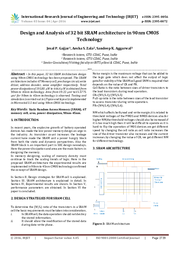 (PDF) Design and Analysis of 32 bit SRAM architecture in 90nm CMOS ...