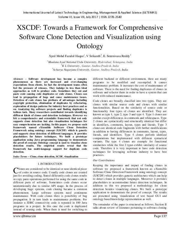 (PDF) XSCDF: Towards a Framework for Comprehensive Software Clone Detection and Visualization ...