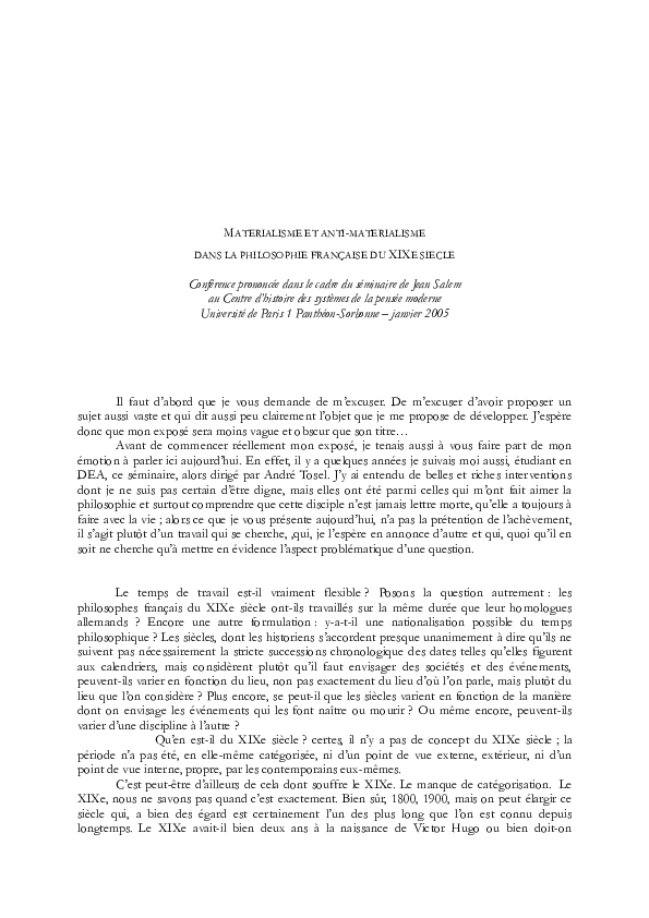 (PDF) MATERIALISME ET ANTI-MATERIALISME DANS LA PHILOSOPHIE FRANÇAISE ...