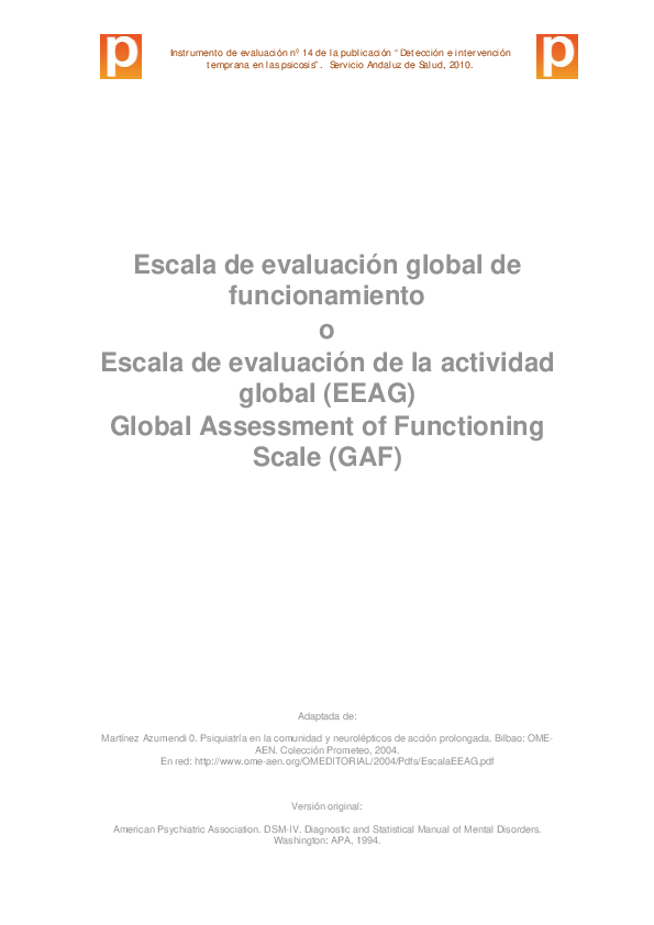 (PDF) Escala de evaluación global de funcionamiento o Escala de ...