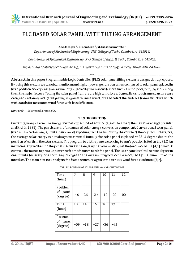 (PDF) PLC BASED SOLAR PANEL WITH TILTING ARRANGEMENT