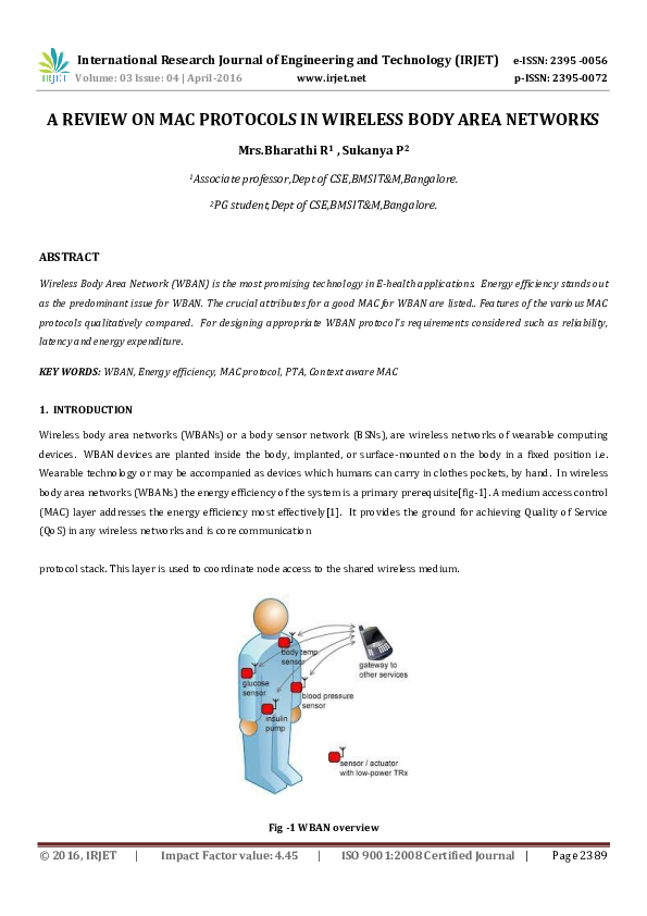 Pdf A Review On Mac Protocols In Wireless Body Area Networks