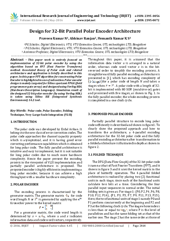(PDF) Design for 32-Bit Parallel Polar Encoder Architecture