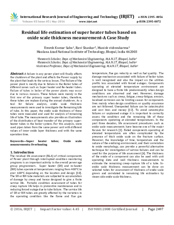 (PDF) Residual life estimation of super heater tubes based on oxide ...