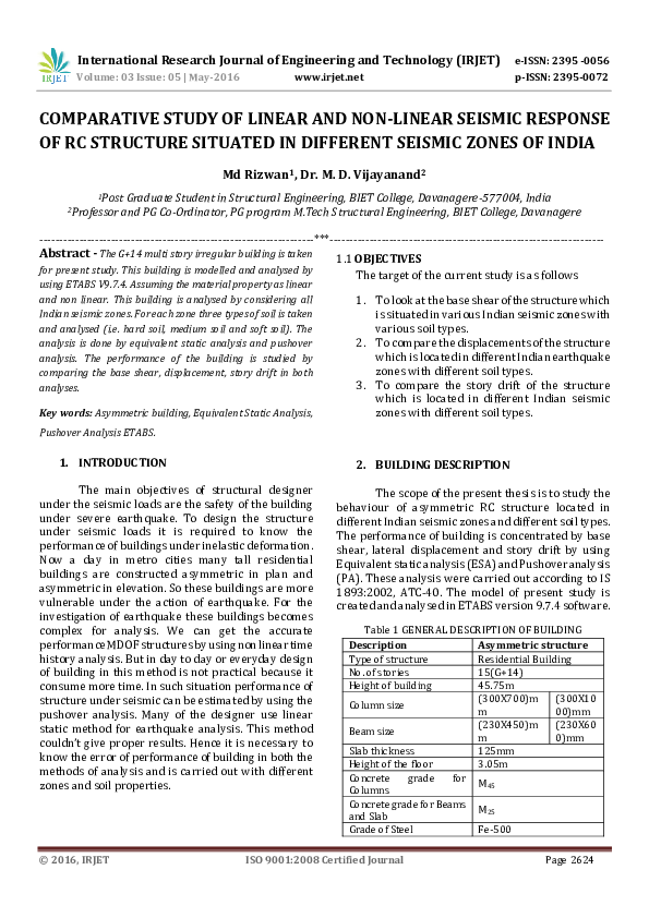 (PDF) COMPARATIVE STUDY OF LINEAR AND NON-LINEAR SEISMIC RESPONSE OF RC ...