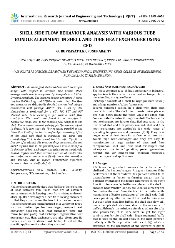 (PDF) SHELL SIDE FLOW BEHAVIOUR ANALYSIS WITH VARIOUS TUBE BUNDLE ALIGNMENT IN SHELL AND TUBE ...