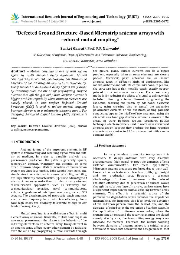Pdf Defected Ground Structure Based Microstrip Antenna Arrays With Reduced Mutual Coupling