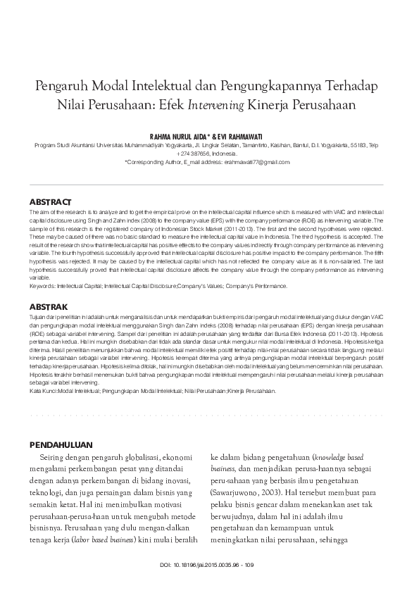 (PDF) Pengaruh Modal Intelektual dan Pengungkapannya Terhadap Nilai Perusahaan: Efek Intervening ...