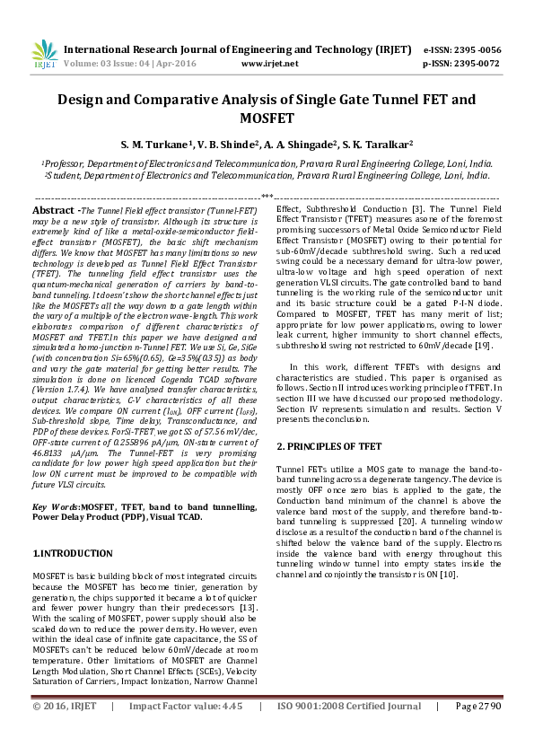 Pdf Design And Comparative Analysis Of Single Gate Tunnel Fet And Mosfet