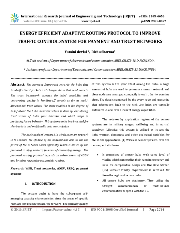 Pdf Energy Efficient Adaptive Routing Protocol To Improve Traffic Control System For Payment