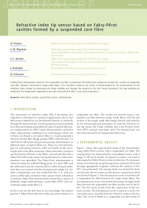 (PDF) Refractive index tip sensor based on Fabry-Perot cavities formed by a suspended core fibre ...