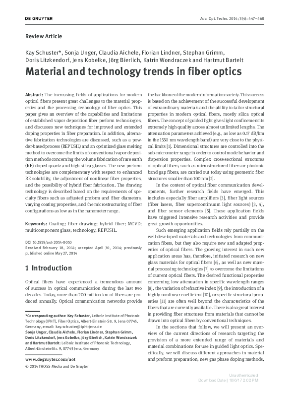 (PDF) Material and technology trends in fiber optics