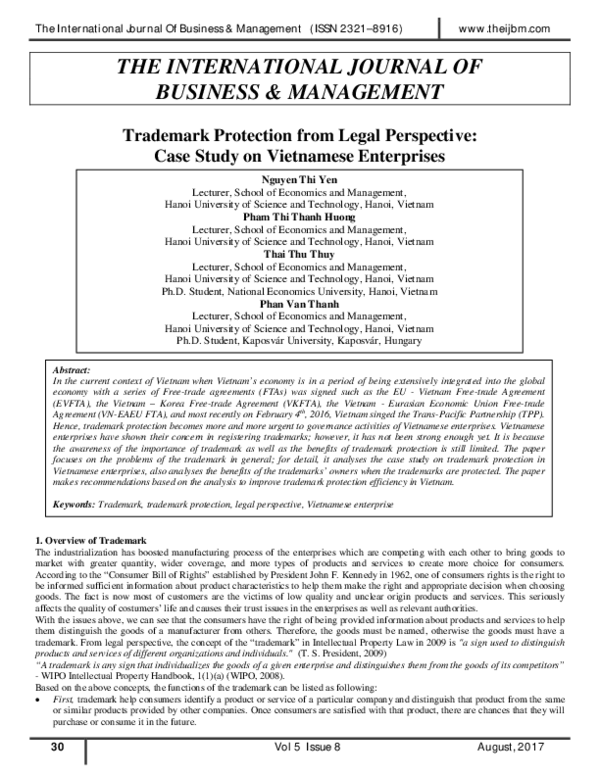 (PDF) Trademark Protection from Legal Perspective: Case Study on ...