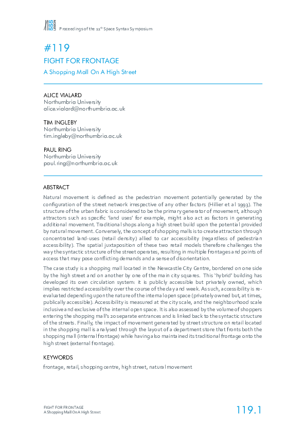 (PDF) "Fight for Frontage: a Shopping mall on the High street." In: Proceedings of the 11th ...