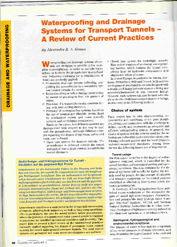 (PDF) Waterproofing and Drainage Systems - A Review of Current Practice